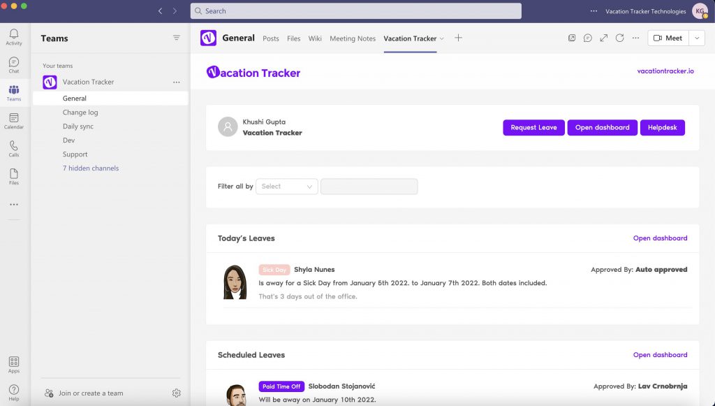 How To Set An OOO Message in Microsoft Teams - Vacation Tracker